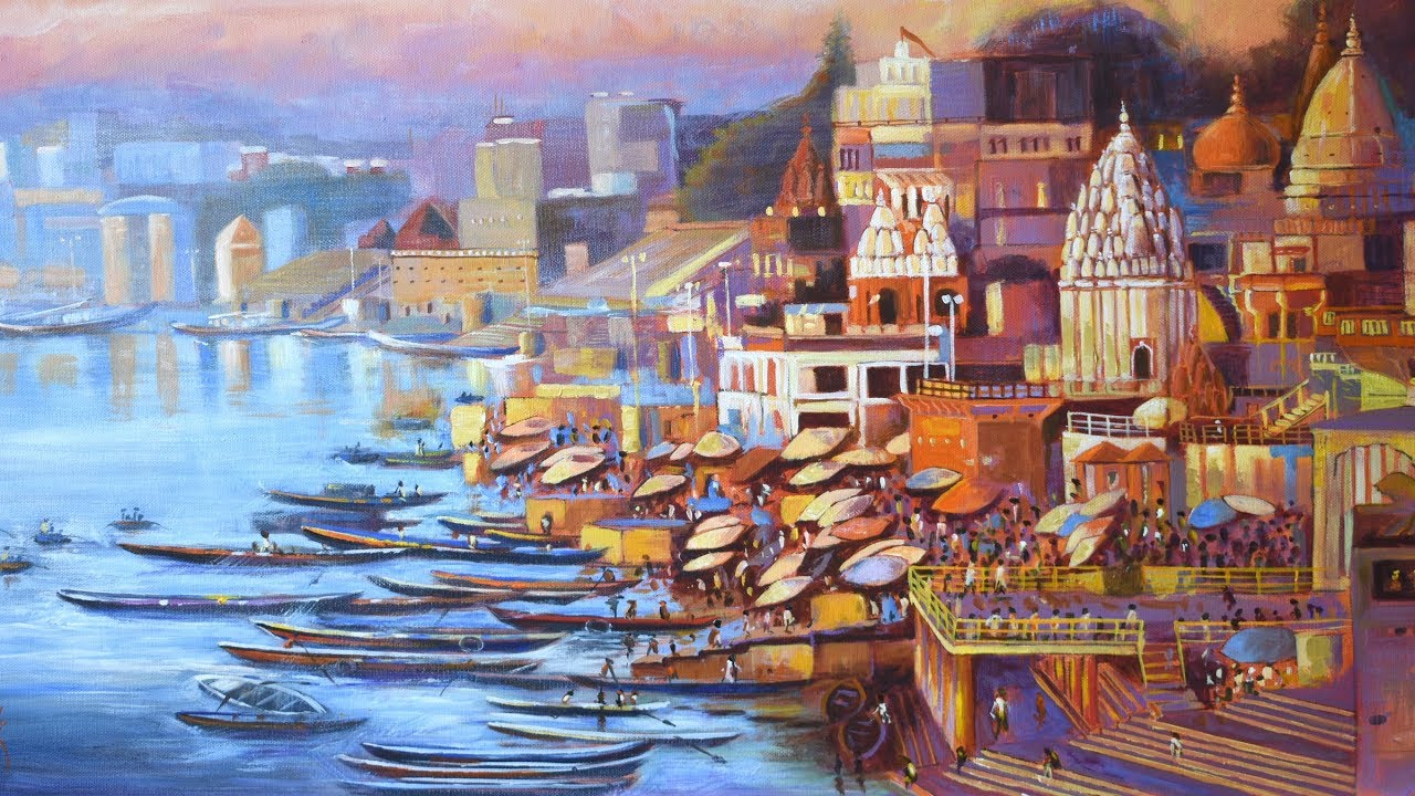 Varanasi Ghat | Acrylic Landscape Painting by Debojyoti Boruah - YouTube