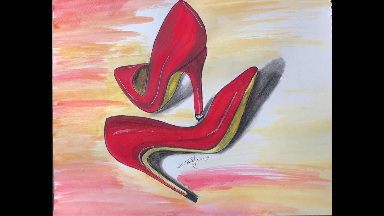 draw realistic detailed 3d woman high heel red shoe #youtubevideos # ...