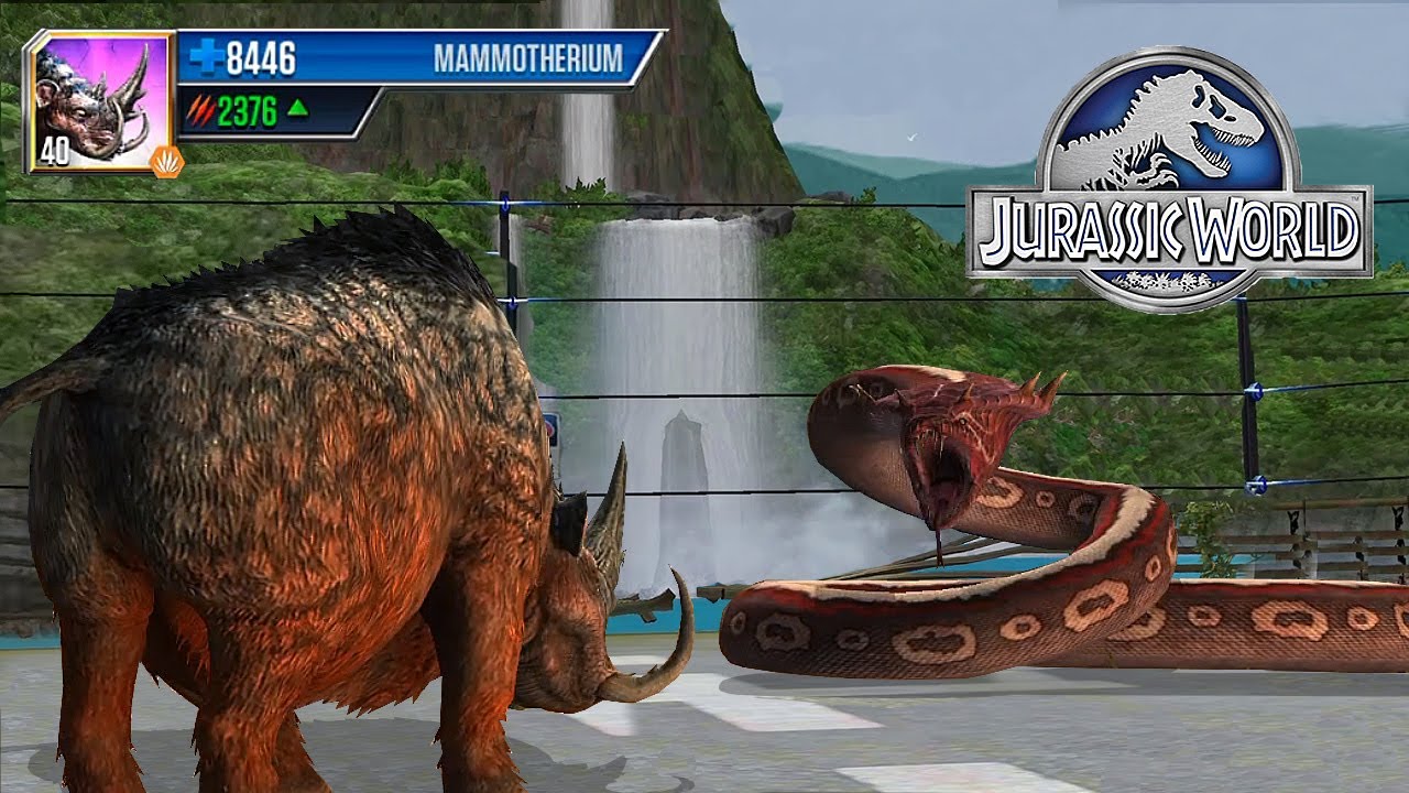 MAMMOTHERIUM VS GIGANTOPHIS - GLACIER BATTLE || JURASSIC WORLD THE GAME ...