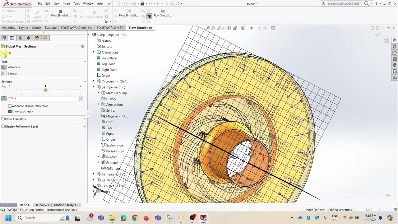 Solidworks Flow Simulation - Rotating Region (Pump Impeller) (Part 2/3) - YouTube