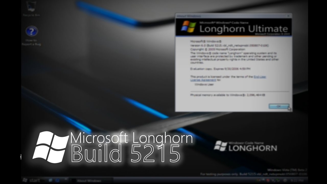 Microsoft Longhorn Build 5215 - YouTube