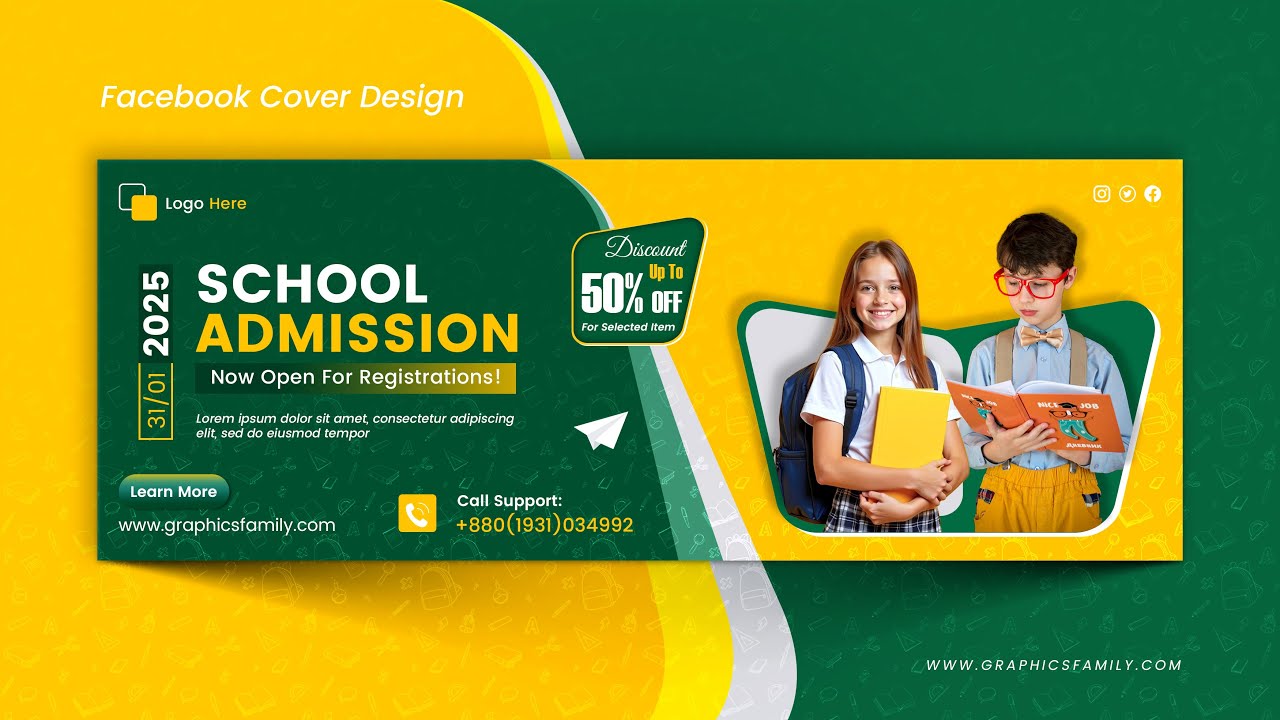 Education Facebook Cover Design in Adobe Photoshop - YouTube
