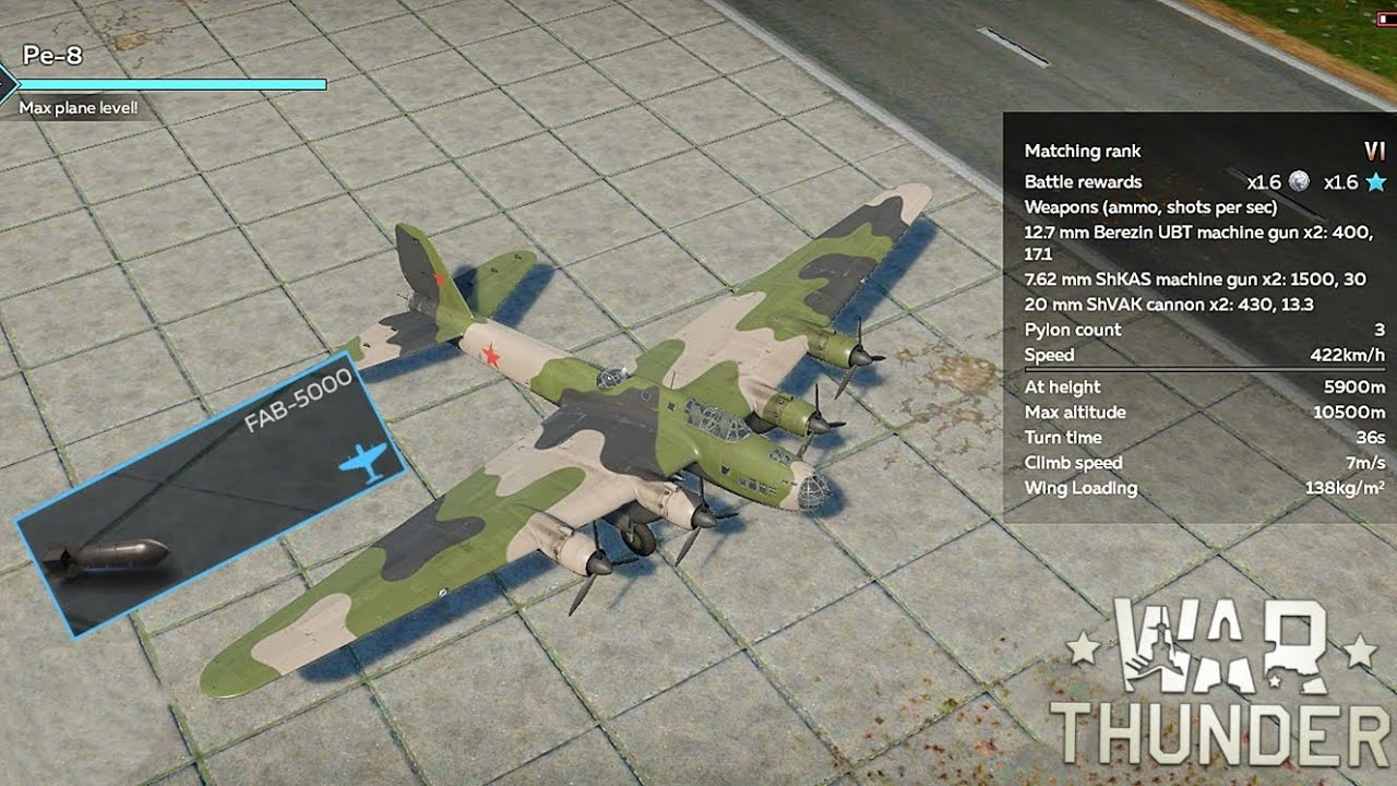Pe-8 bigest game bomb fab5000 war thunder mobile - YouTube
