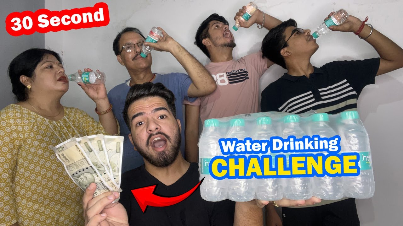 Water Drinking Challenge With Family | 30 Second Challenge | Winner ...