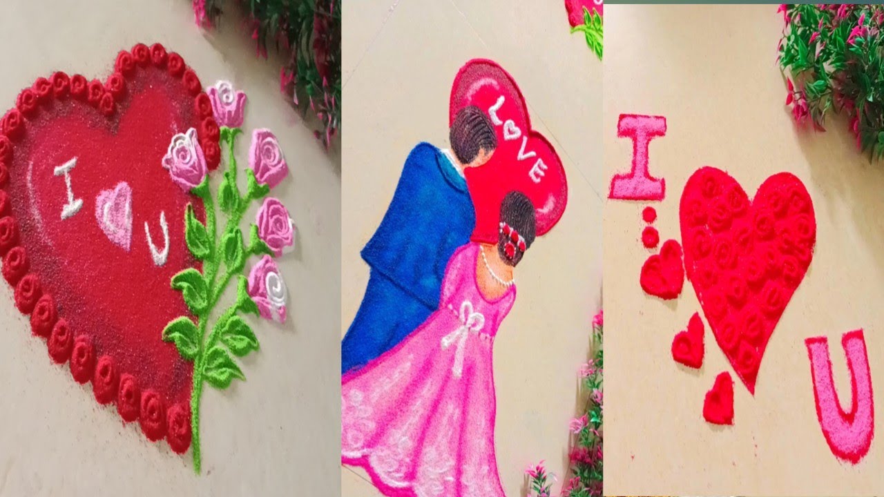 valentine Day special heart 💕 rangoli design | valentine day rangoli ...