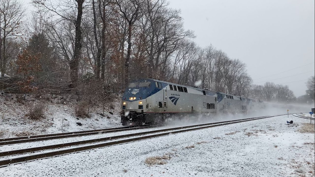 Snow Train! Amtrak 449 flying west in Snow - YouTube