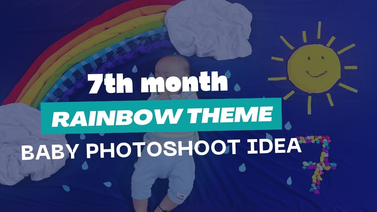 7th month baby photoshoot ideas at home | Rainbow theme photoshoot ...