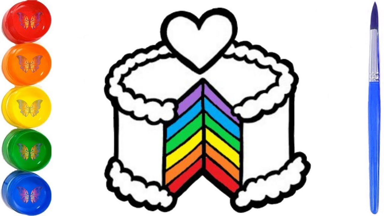 How to draw and color a rainbow cake for kids? - YouTube