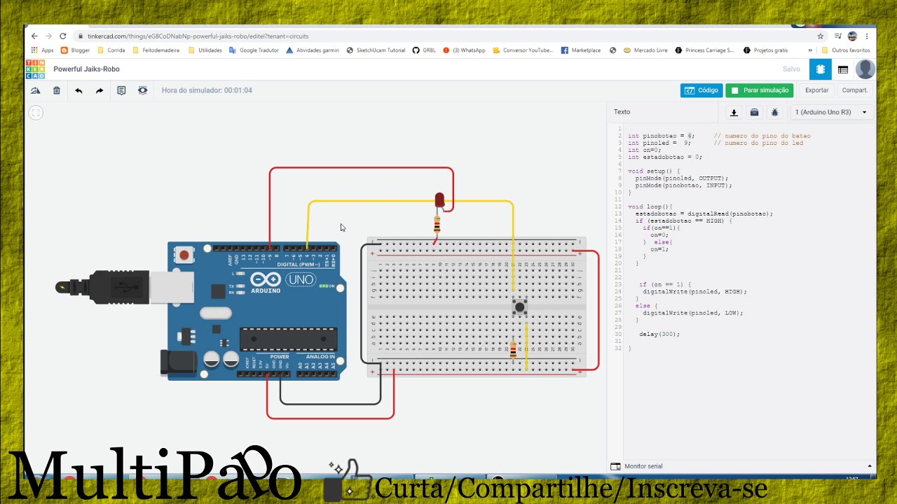 Codigo Programaçao Liga E Desliga Led No Arduino Pelo Pushbotton Mesmo Botao Youtube