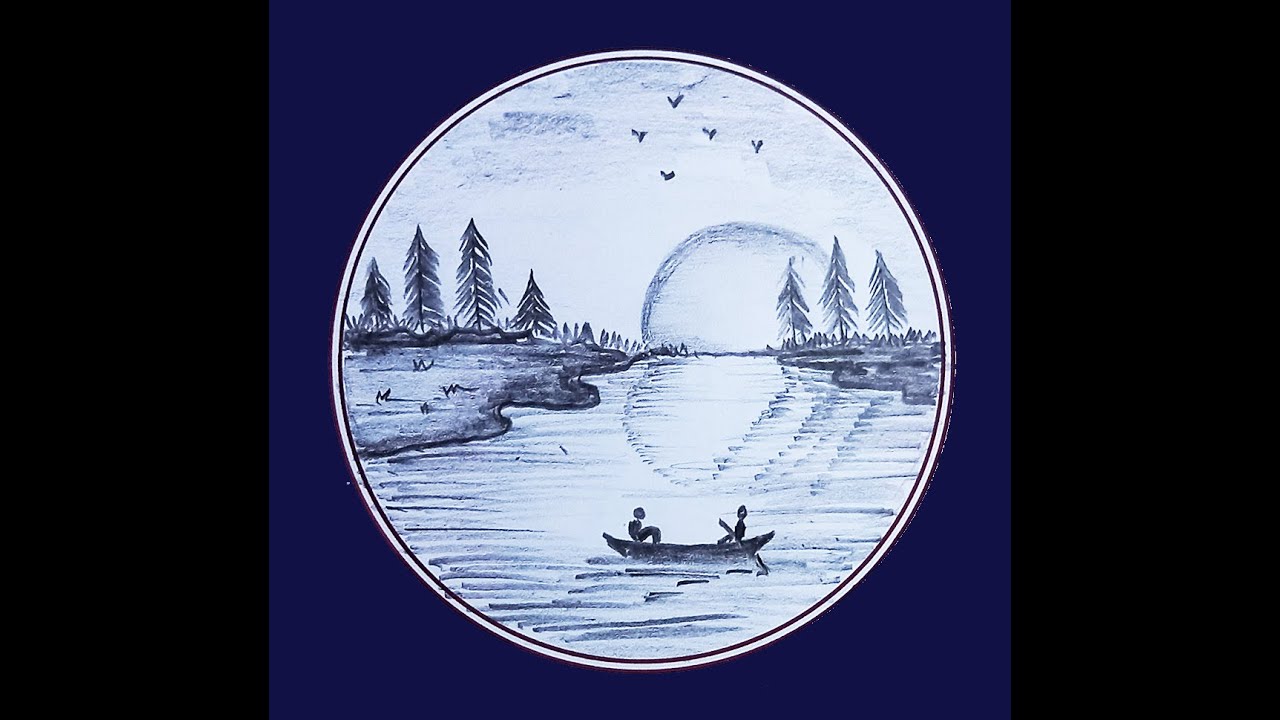 sunset in the calm lake | easy drawing tutorials #satisfying # ...