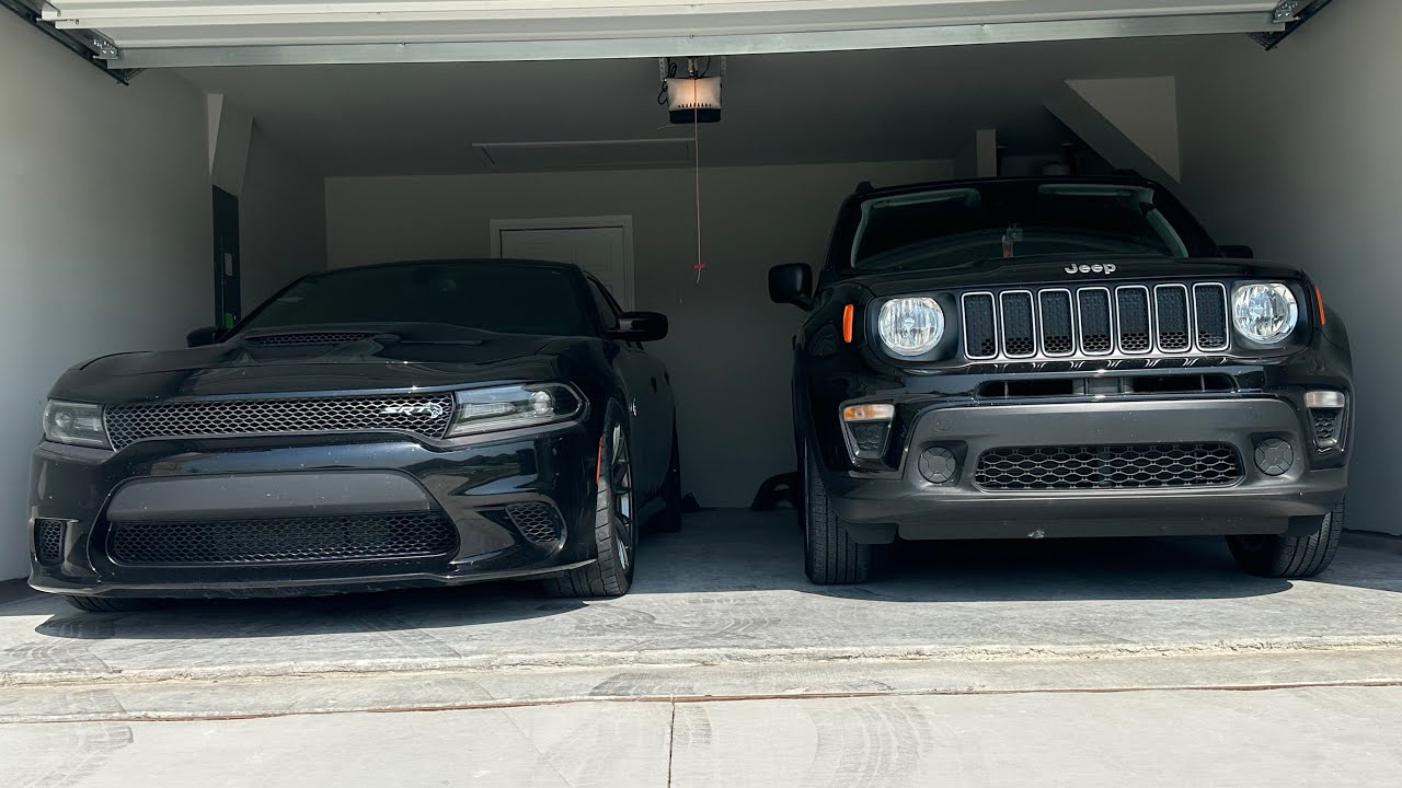 Walkthrough of my Hellcat and Wife Jeep renegade garage - YouTube