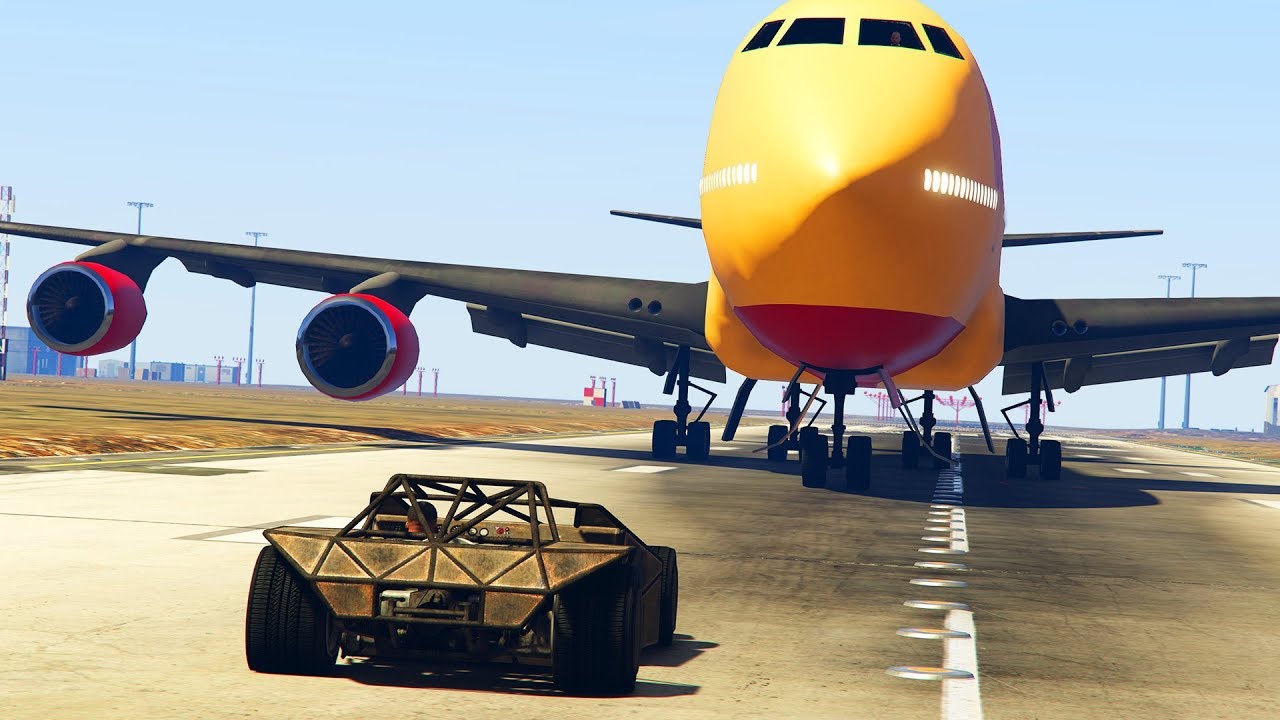GTA 5 - Ramp Car vs. 747 JUMBO JET! (Can It Get Under Plane?) - YouTube