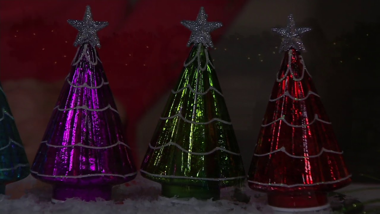 Kringle Express S/5 Illuminated Mercury Glass Trees with Gift Boxes on ...