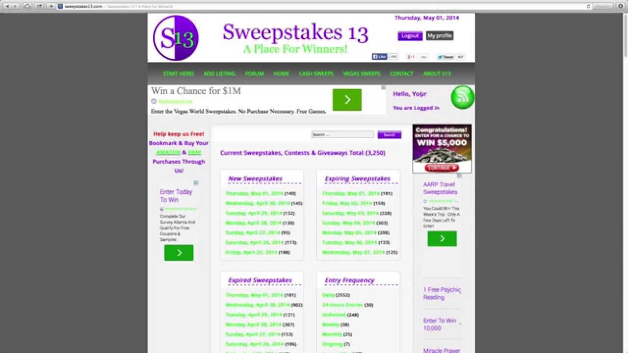 Sweepstakes 13 Free Membership Sign Up - YouTube
