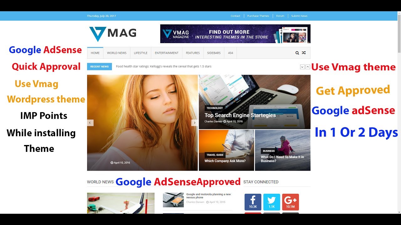Google AdSense quick approval wordpress Vmag theme settings HINDI - YouTube