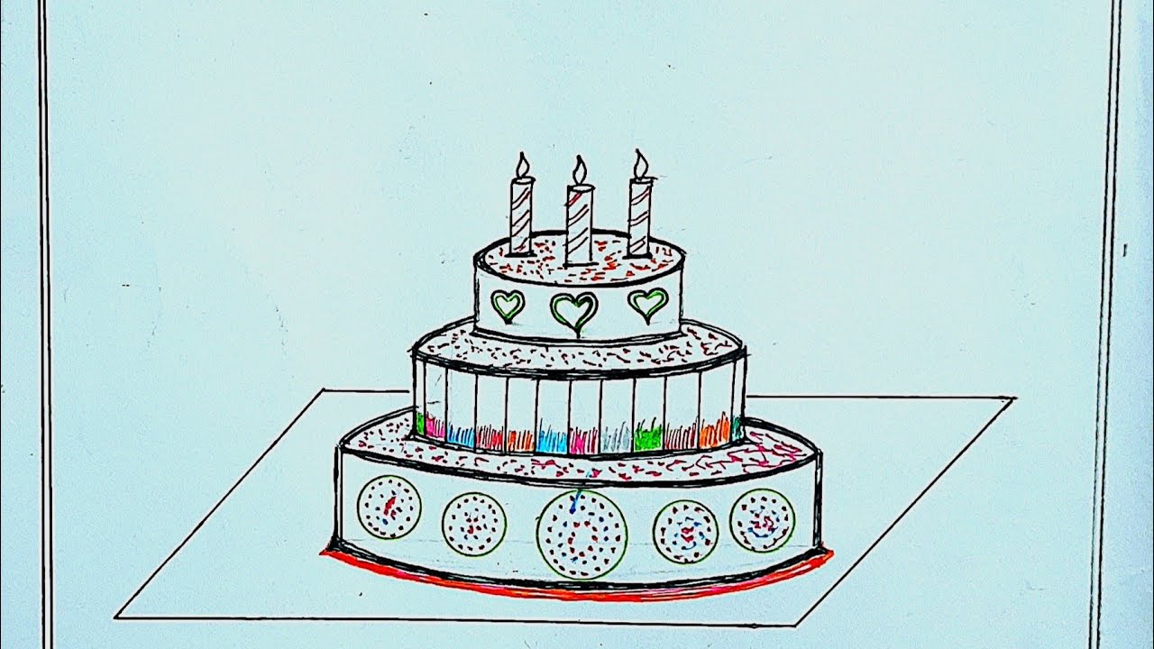 Birthday cake drawing//beautiful cake drawing easy - YouTube