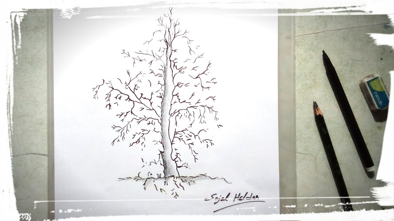 Drawing Indian Golden Tree | Banglar Art - YouTube