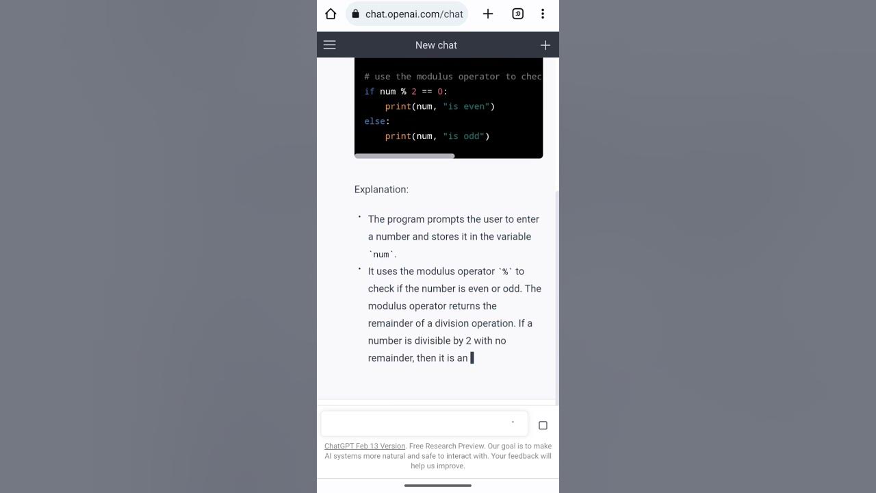 Python Code To Check If A Number Is Odd Or Even Pythontutorial Chatgpt Python Shorts
