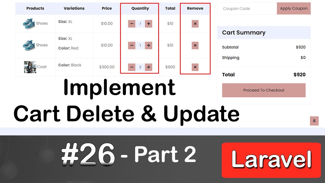 🛒 Cart Delete & Update in Laravel | Laravel E-commerce Tutorial (Ep 26 - Part 2) - YouTube