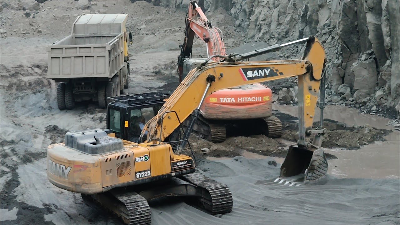 SANY SY 225 Excavator working amazing video quarry works - YouTube