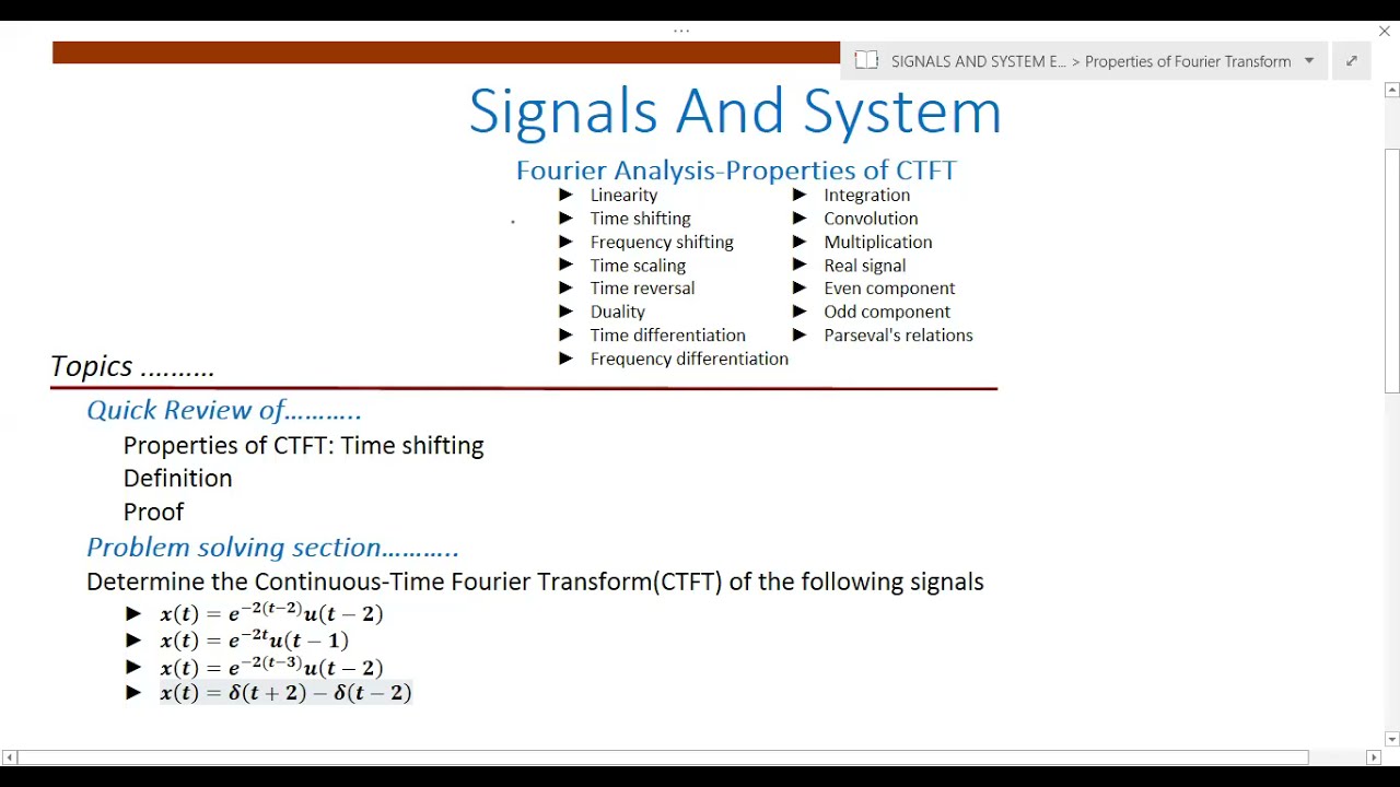 M2 Lec 4 Properties Of CTFT Time Shifting Definition Proof Examples M2 Lec 4 Properties Of CTFT Time Shifting Definition Proof Examples
