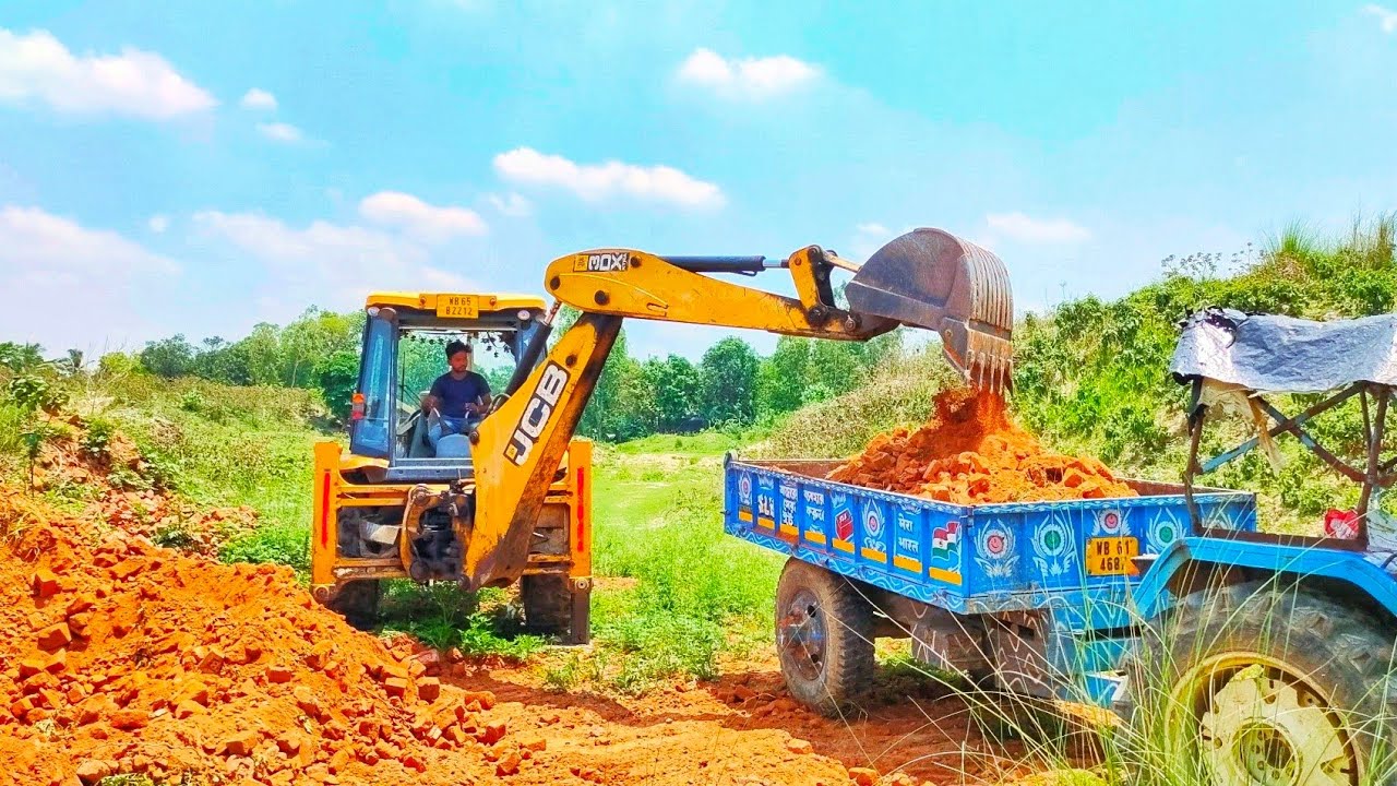 Jcb 3dx Loading Broken & Dusty Bricks in Tractor || New Holland 3037 ...