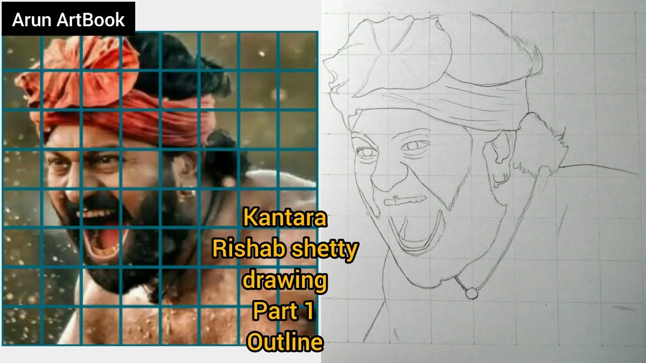 Kantara Movie drawing / kantara Rishab shetty Drawing / kantara Grid ...