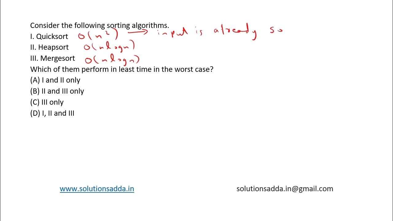 ISRO 2014 | ALGORITHMS | SORTING WORST | ISRO TEST SERIES | SOLUTIONS ...