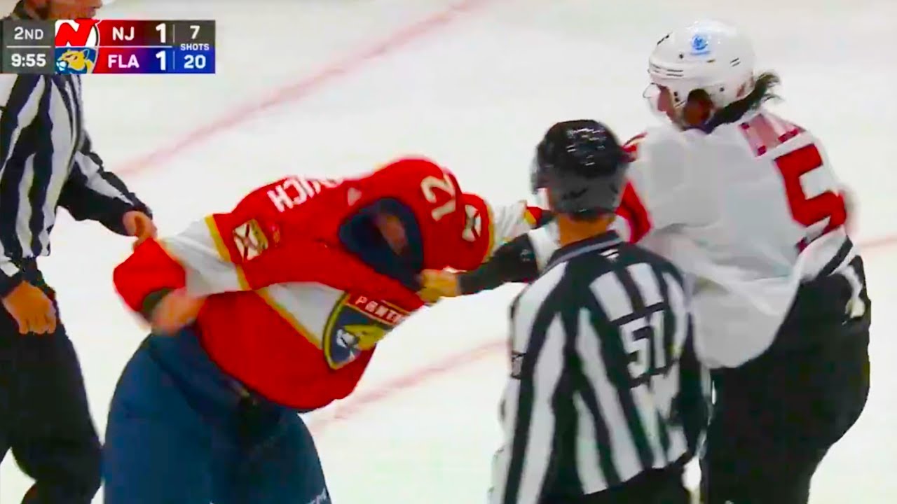 Jonah Gadjovich Brenden Dillon Fight | New Jersey Devils vs Florida Panthers 2024 NHL Highlights ...