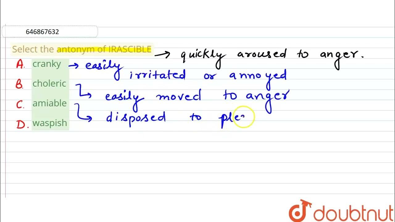 Select The Antonym Of IRASCIBLE CLASS 14 ANTONYMS ENGLISH select-the-antonym-of-irascible-class-14-antonyms-english