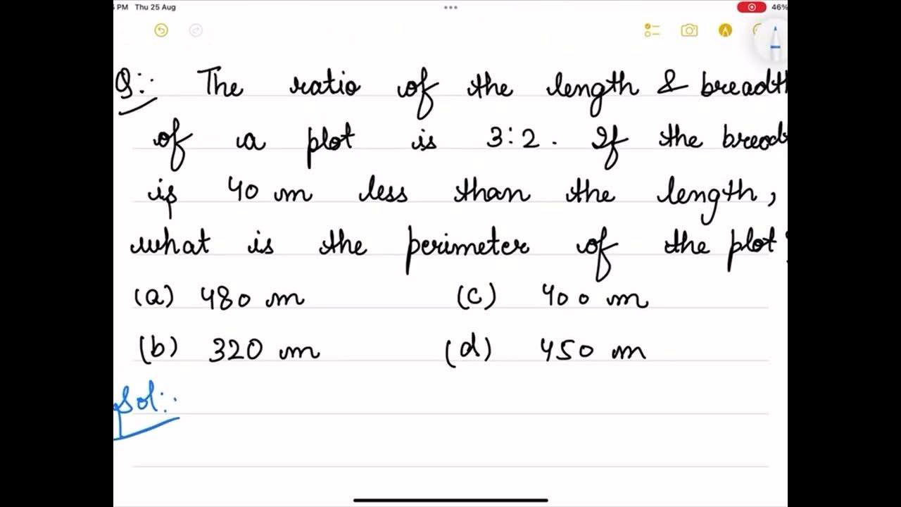 The ratio of the length and breadth of a plot is 3:2. If breadth is 40 m less than the length ...