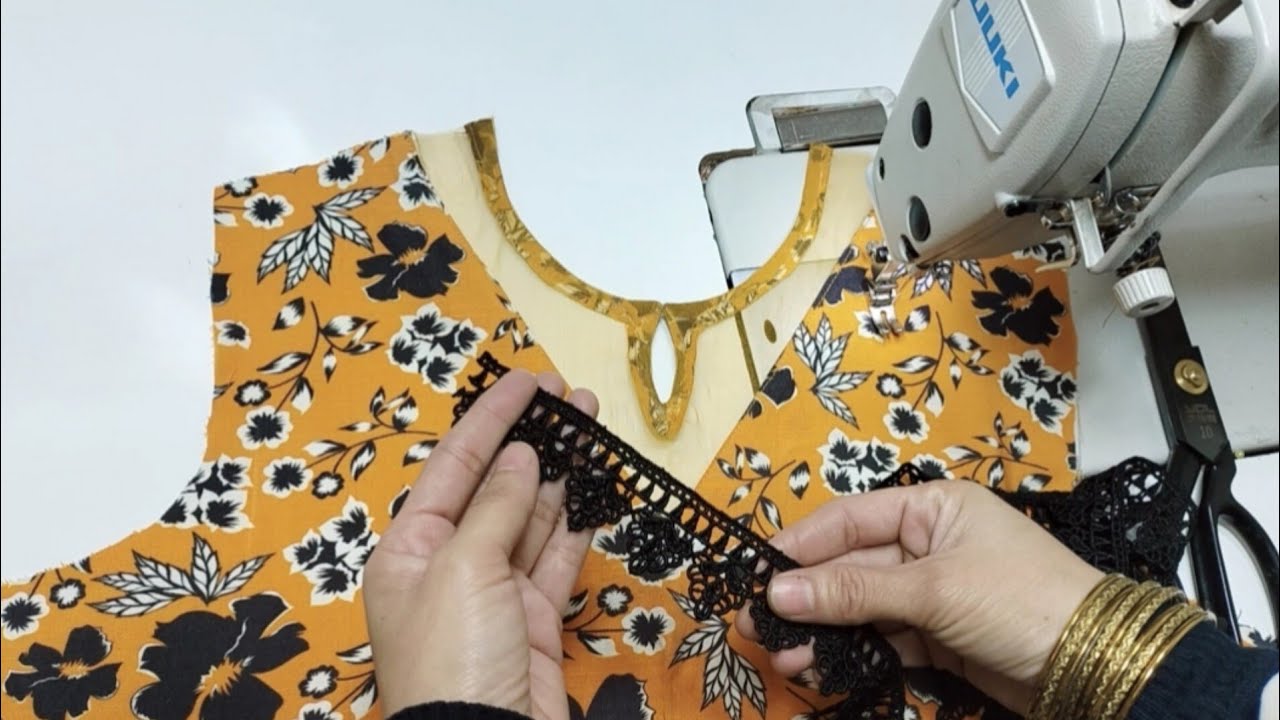 Unique and Beautiful Neck Design With Arganza Fabric & Lace | Round V ...