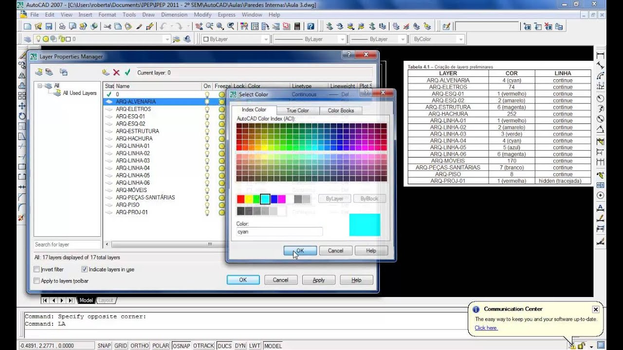 AutoCAD Aula 04: LAYERS - definindo cores e espessuras de linhas - YouTube