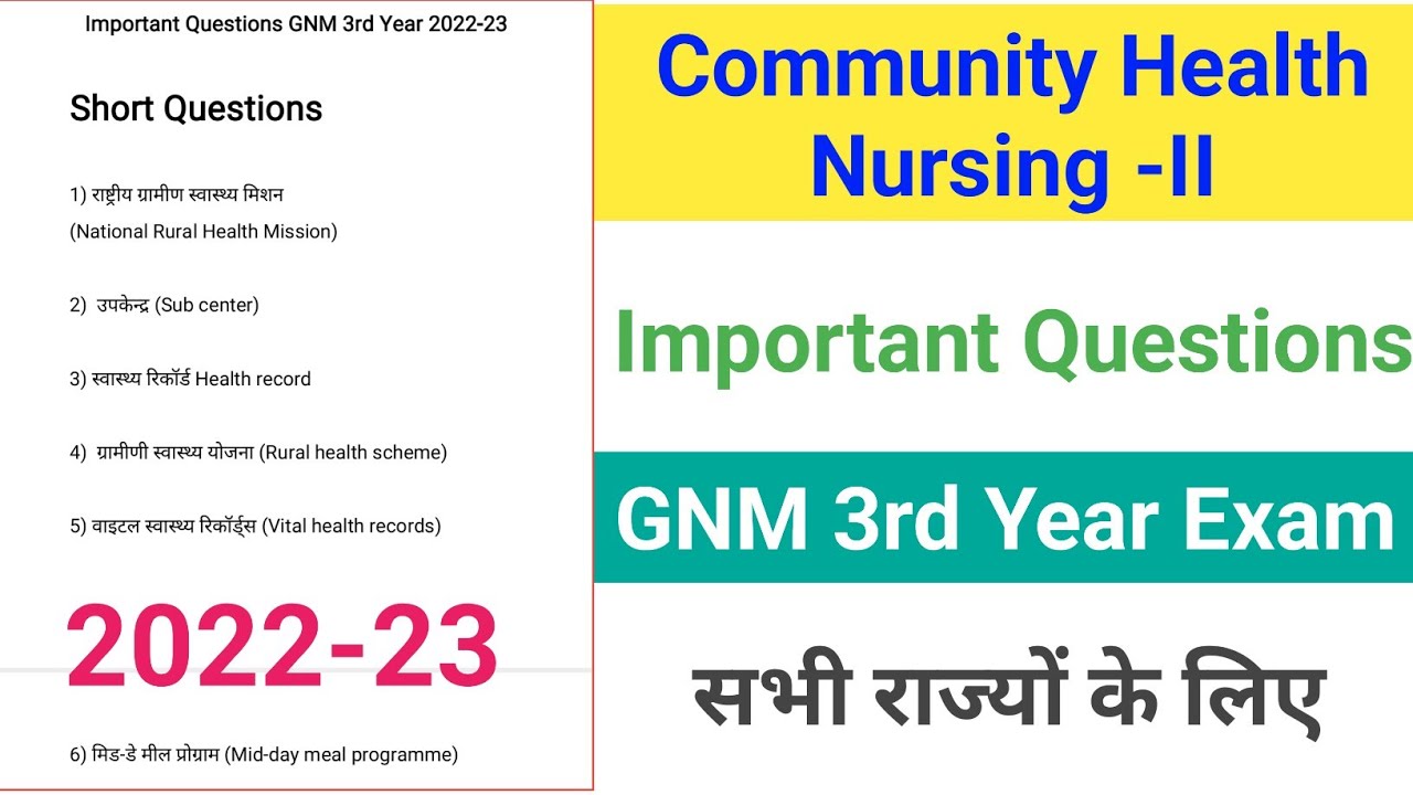 GNM 3rd Year Community Health Nursing 2 Important Questions For Session ...