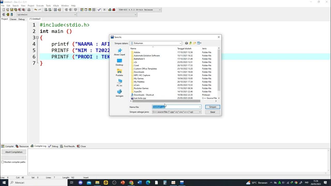 CARA MENAMPILKAN NAMA NIM DAN PRODI MENGGUNAKAN PROGRAM BAHASA C - YouTube