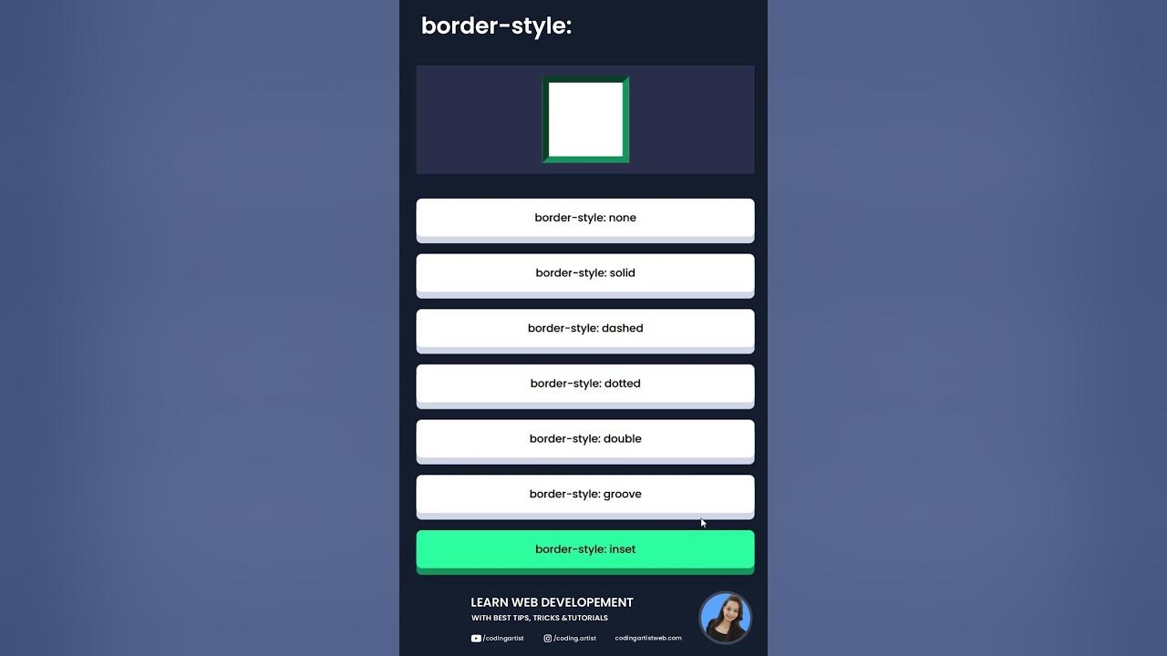 Different Values For ‘border Style Coding Htmlcss Code Html Webdevelopment Tutorial Css