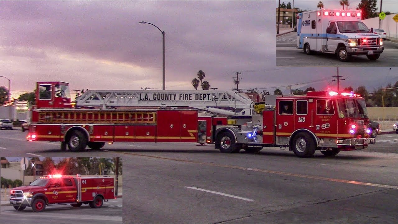 LACo.FD Squad 64, Quint 153, & Care Amb. - YouTube
