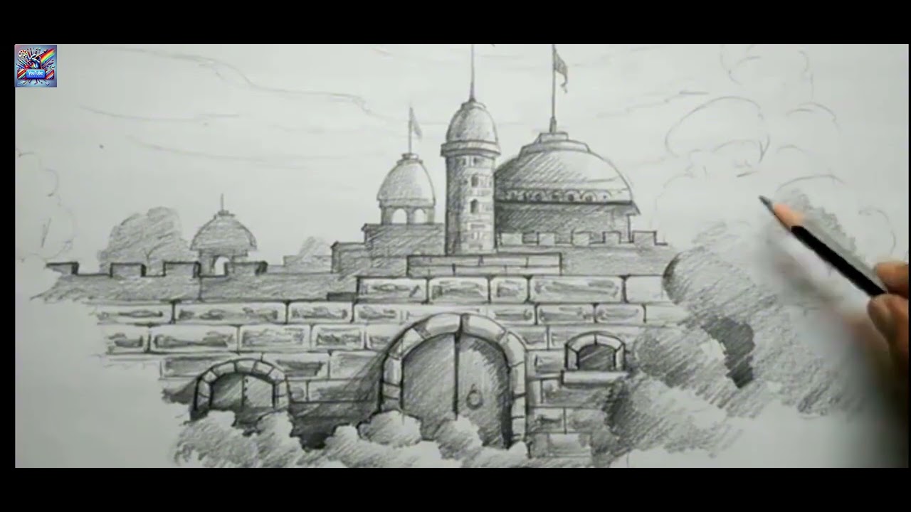How to Draw a Simple Fortress with Pencil – Step-by-Step Guide! - YouTube