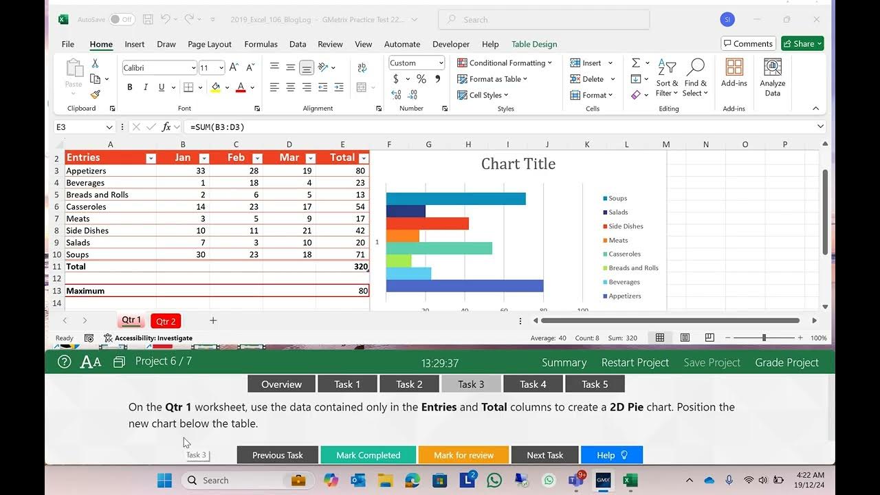 GMetrix Excel Associate Excel 2019 Practice Exam 1 Project 6 - YouTube