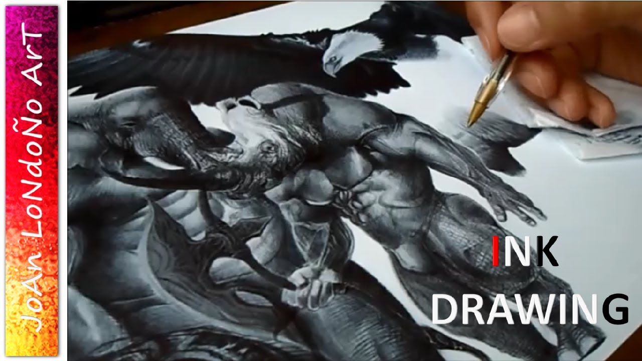 Black ink - pen drawing composition - mutant animals - YouTube