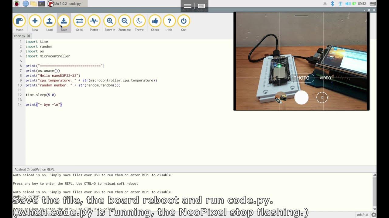 ESP32-S2/CircuitPython, how to run code.py in Mu editor. - YouTube