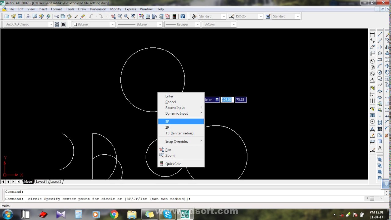 Autocad circle & arc Creat part 9,how to make and divide a semi circle ...
