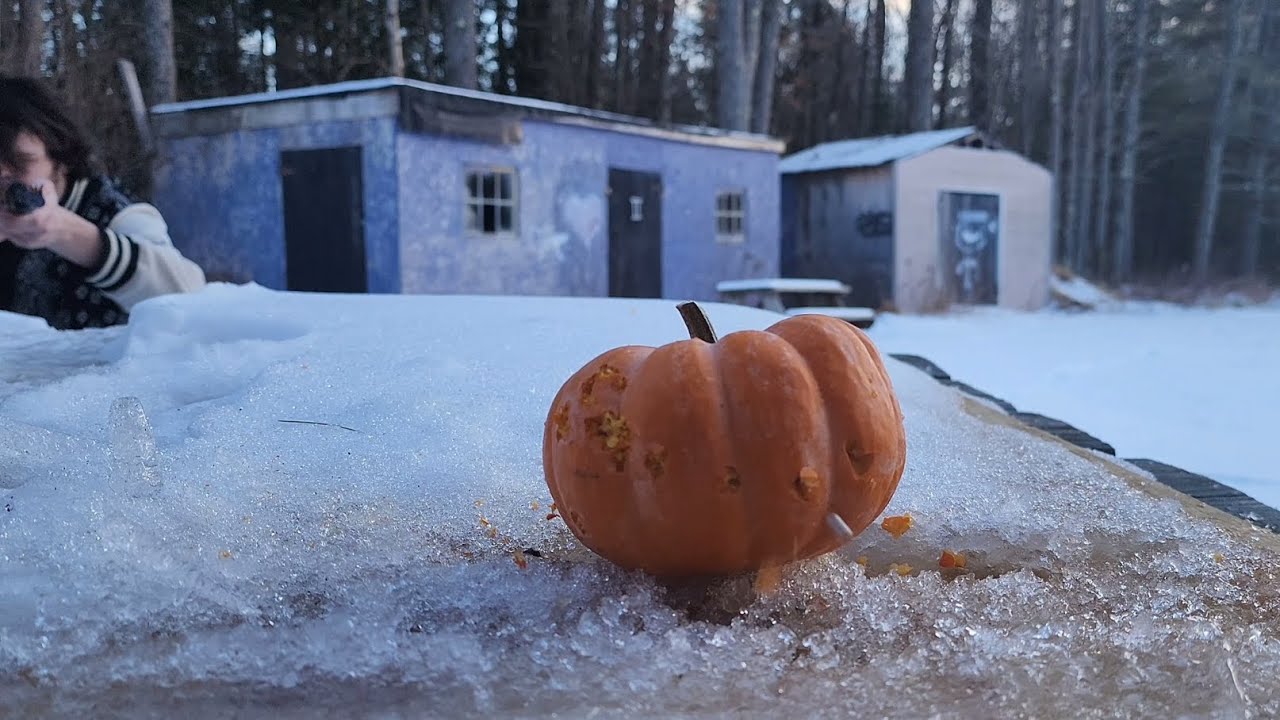 Shooting a Mini Pumpkin with a CO2 Airsoft Rifle - YouTube