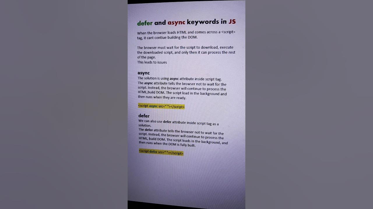 async & defer keywords in js script tag - YouTube