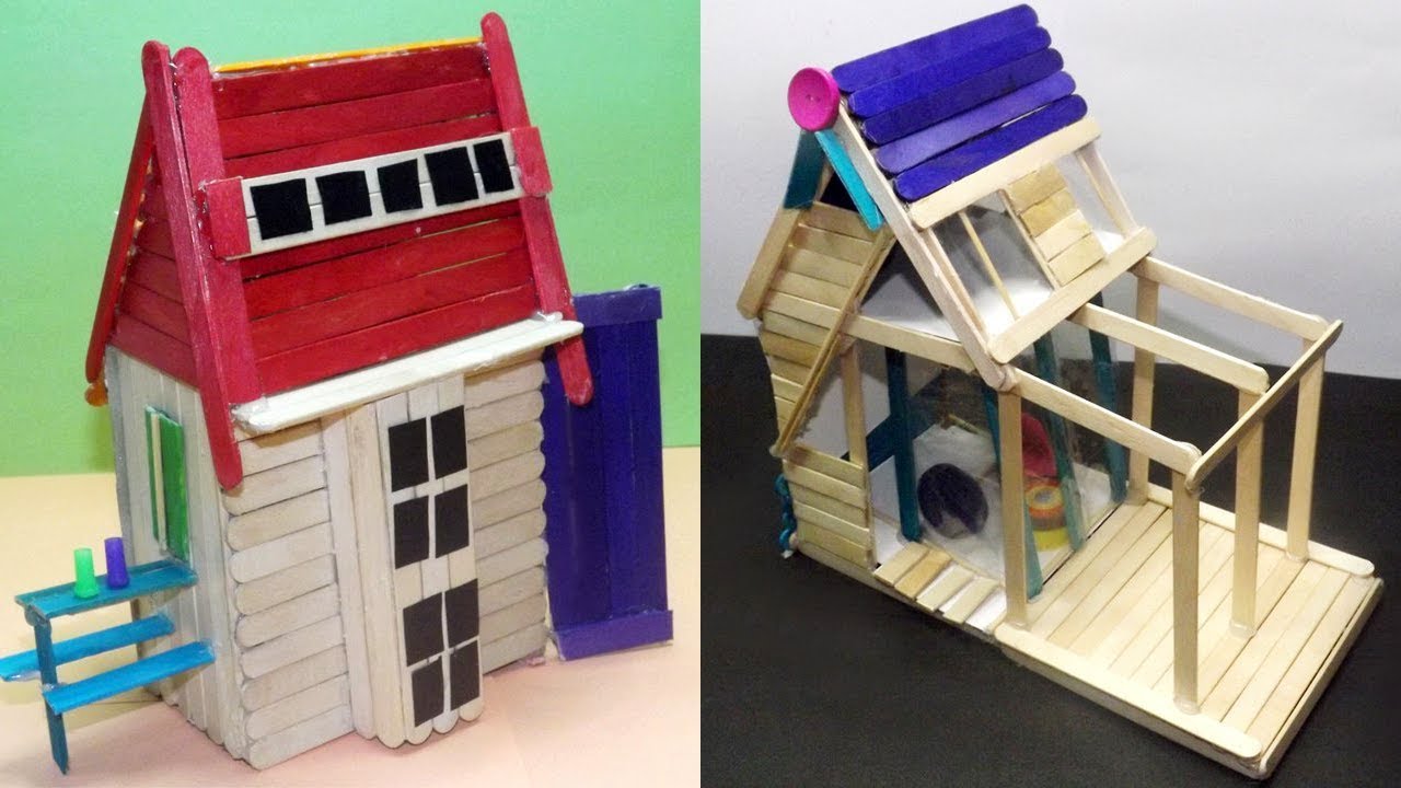 4 DIY Popsicle Stick Houses - How to | Easy and Quick Craft ideas - YouTube