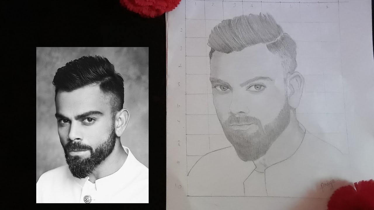 virat kohli drawing || step by step tutorial - YouTube