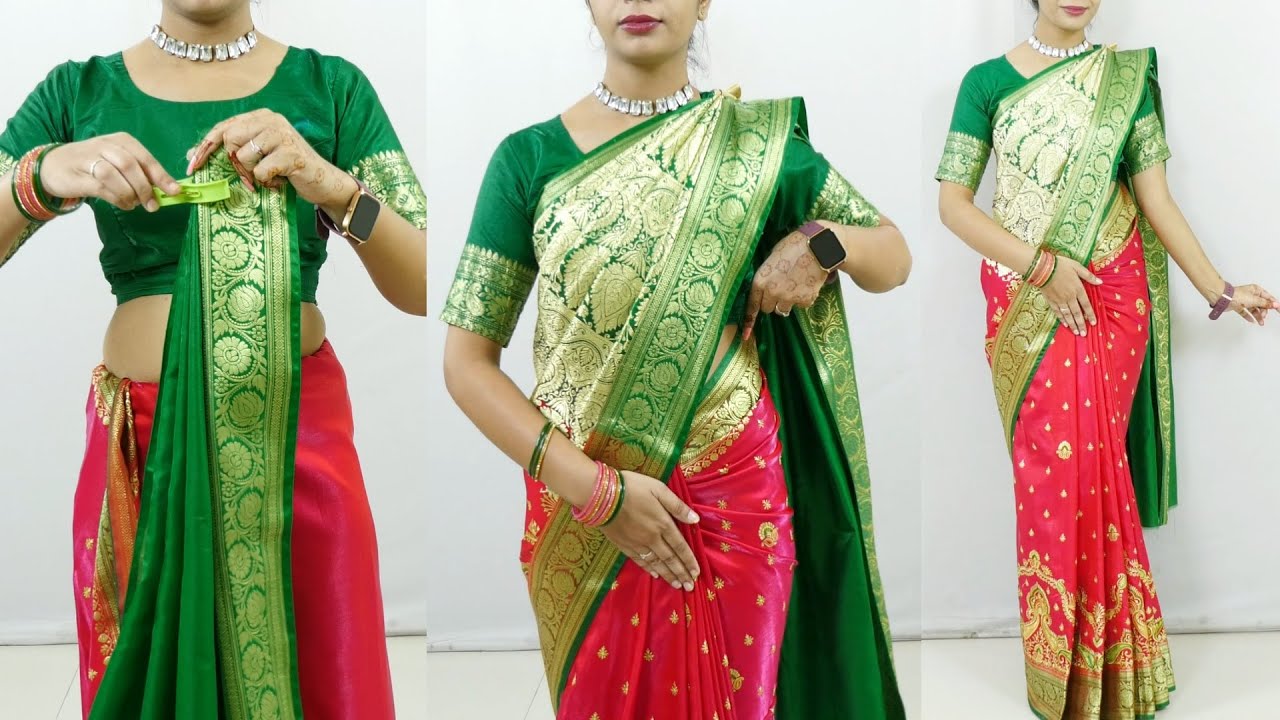 Only 5 Minute Learn Saree Draping with perfect pleats | Saree draping ...