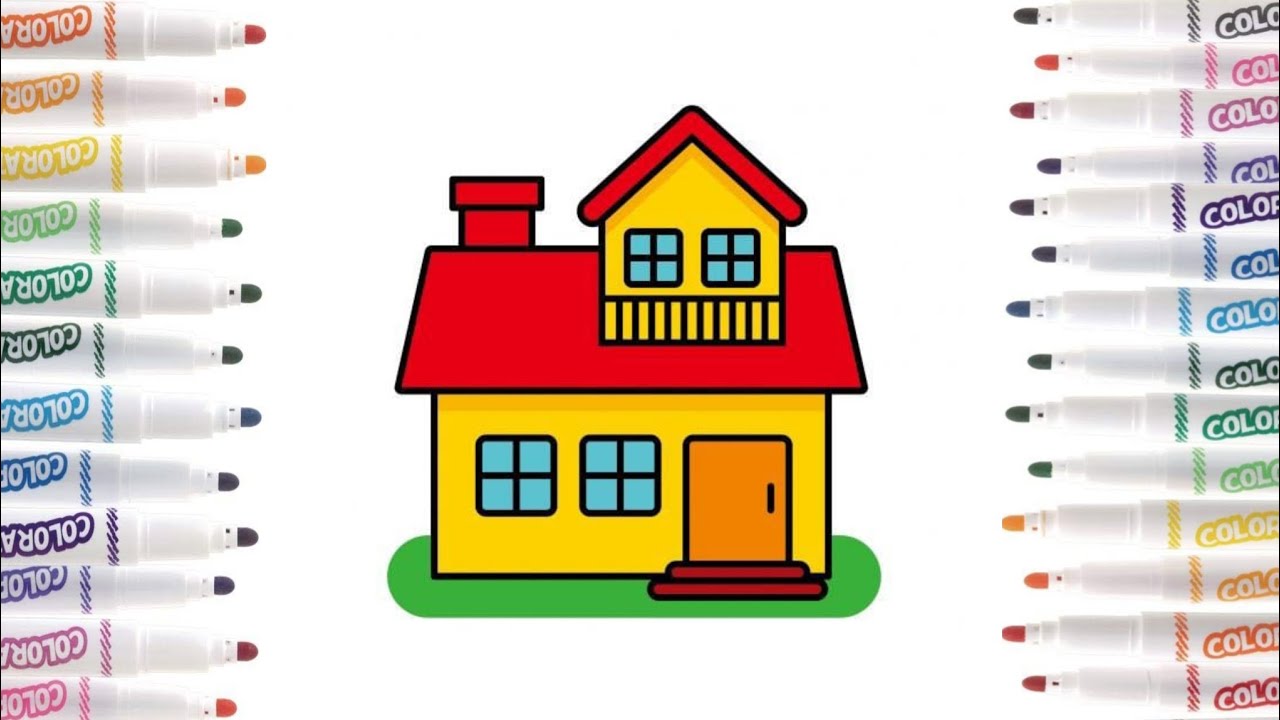 House drawing and coloring| Step by step drawing of House 🏠 | Coloring ...