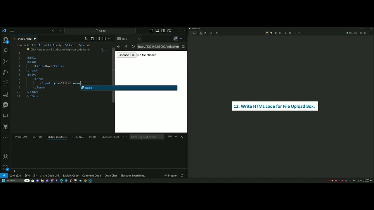 Write HTML code for File Upload Box. - YouTube
