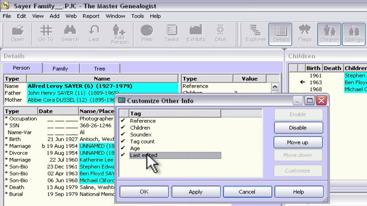 Customizing the Other Info Box in the Person View of The Master ...